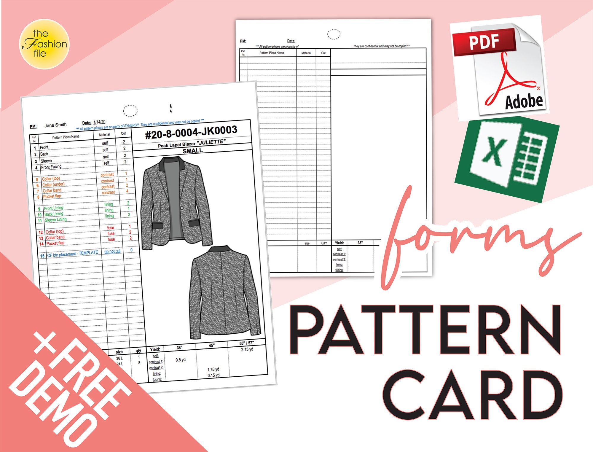 Fashion PATTERN CARD TEMPLATE Excel & Blank Pdf Forms - Etsy