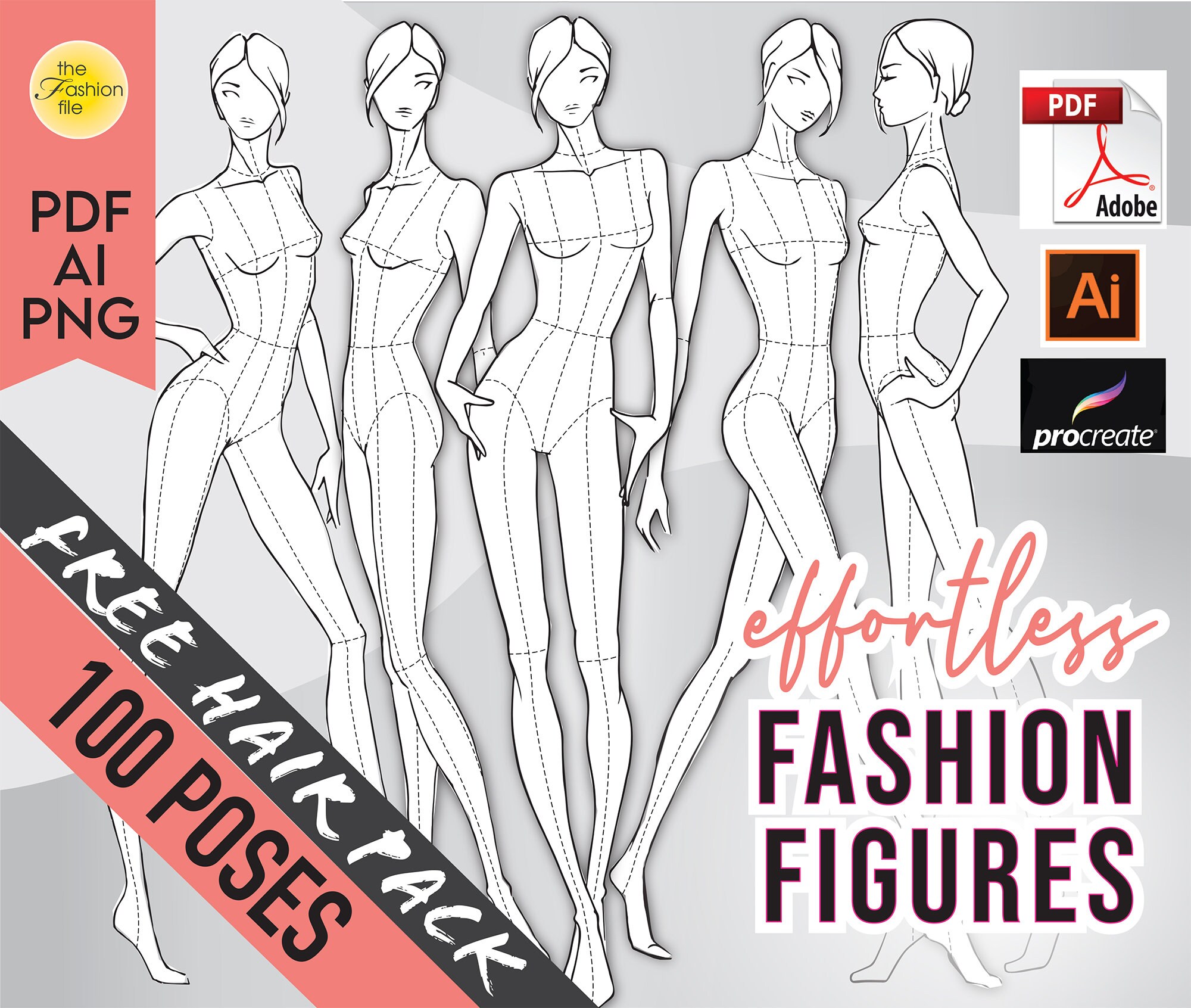FASHION FIGURE 100 TEMPLATES Pack 9-head Female Sketches - Etsy