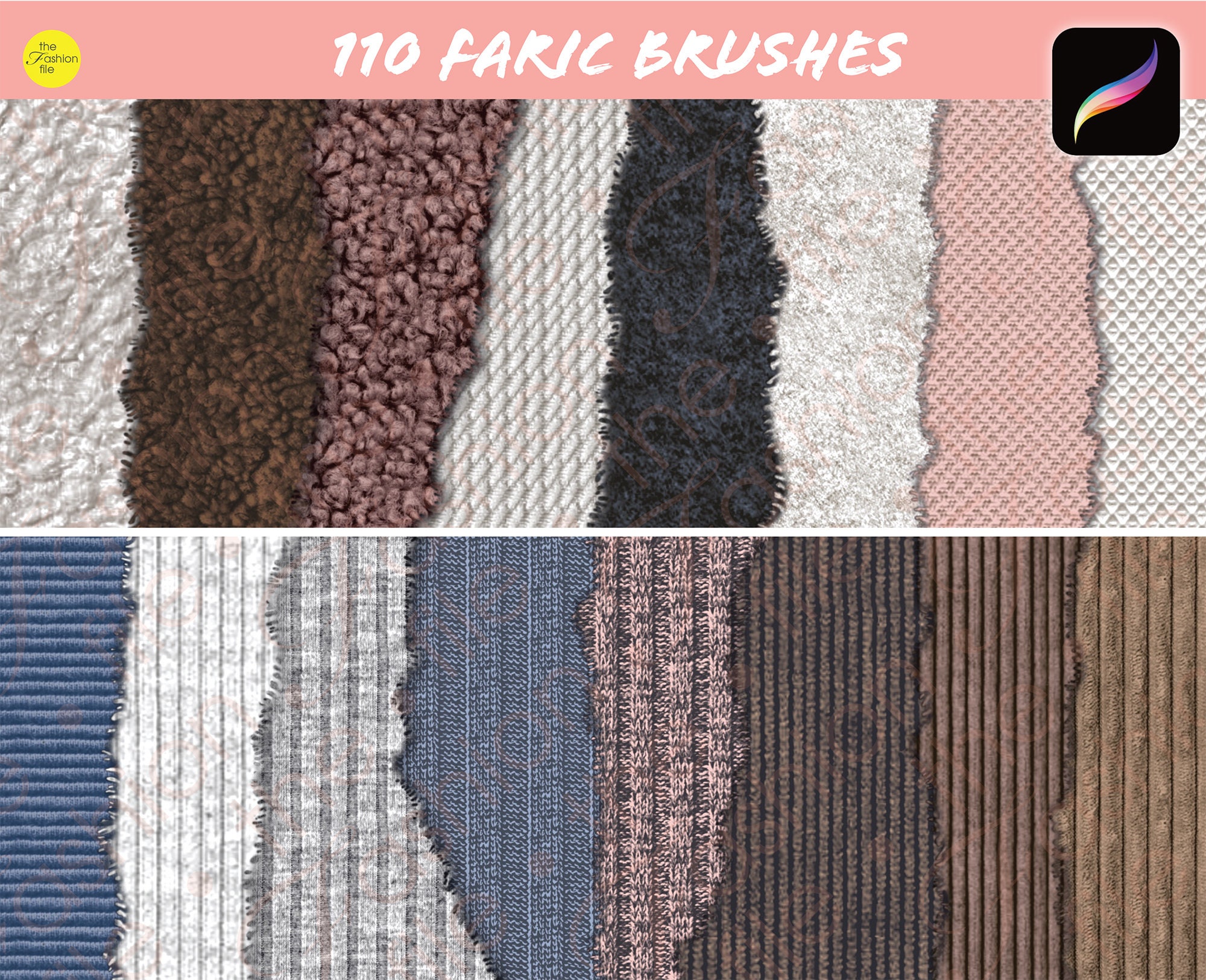 110 PROCREATE FABRIC TEXTURE Brushes Realistic Knits Fishnet Wool ...