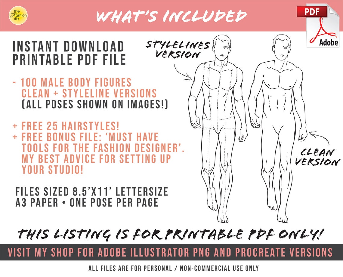 Fashion FIGURES 100 MALE POSES Templates Pack • Menswear Men Body ...