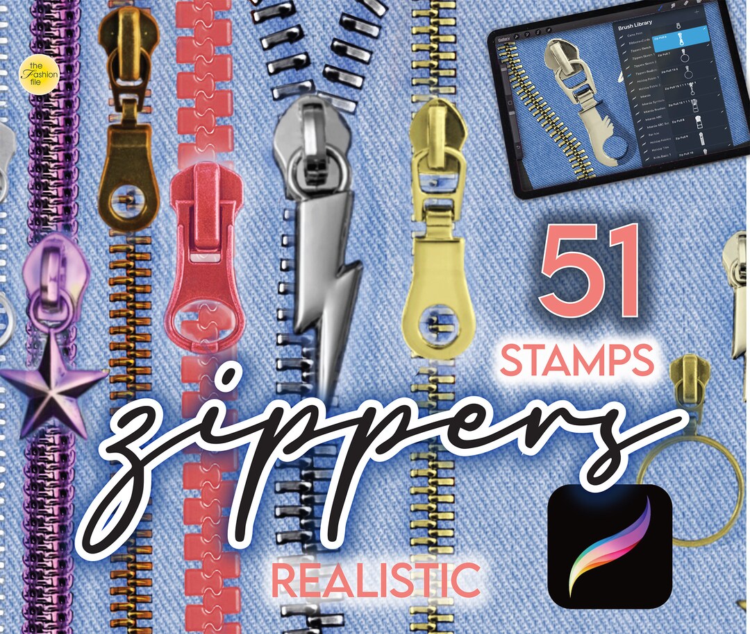 51 PROCREATE FASHION BRUSHES • 39 Zipper Pull Realistic Stamps + 9 ...