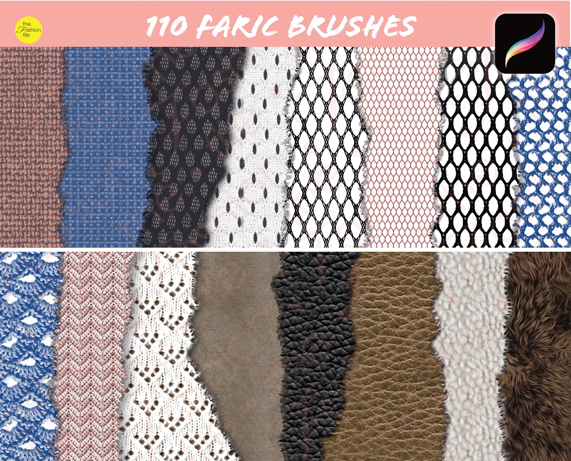 110 PROCREATE FABRIC TEXTURE Brushes Realistic Knits Fishnet Wool ...