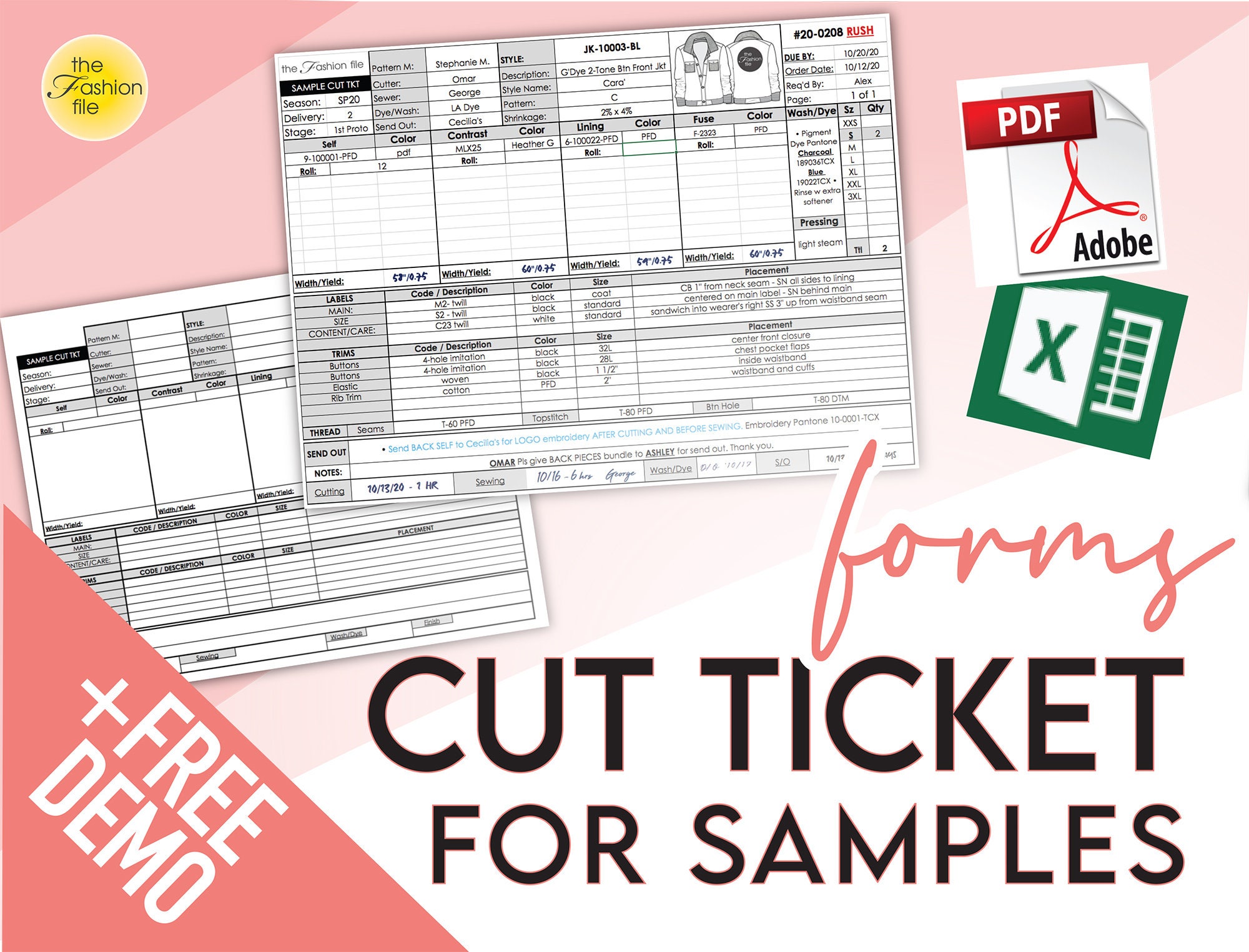 Fashion Design SAMPLE CUT TICKET Form Formatted for Auto - Etsy