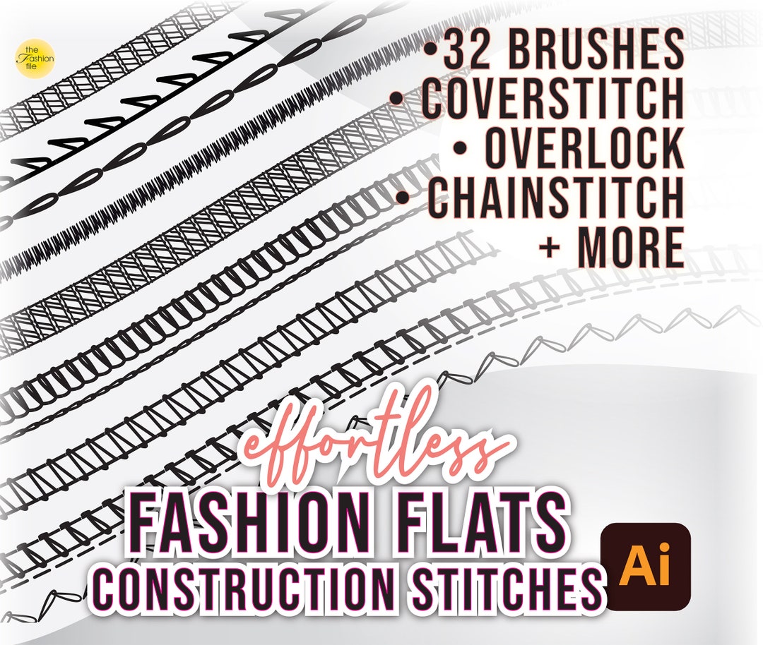 32 BRUSH STITCHES for Adobe ILLUSTRATOR Fashion Flats • Stitches ...