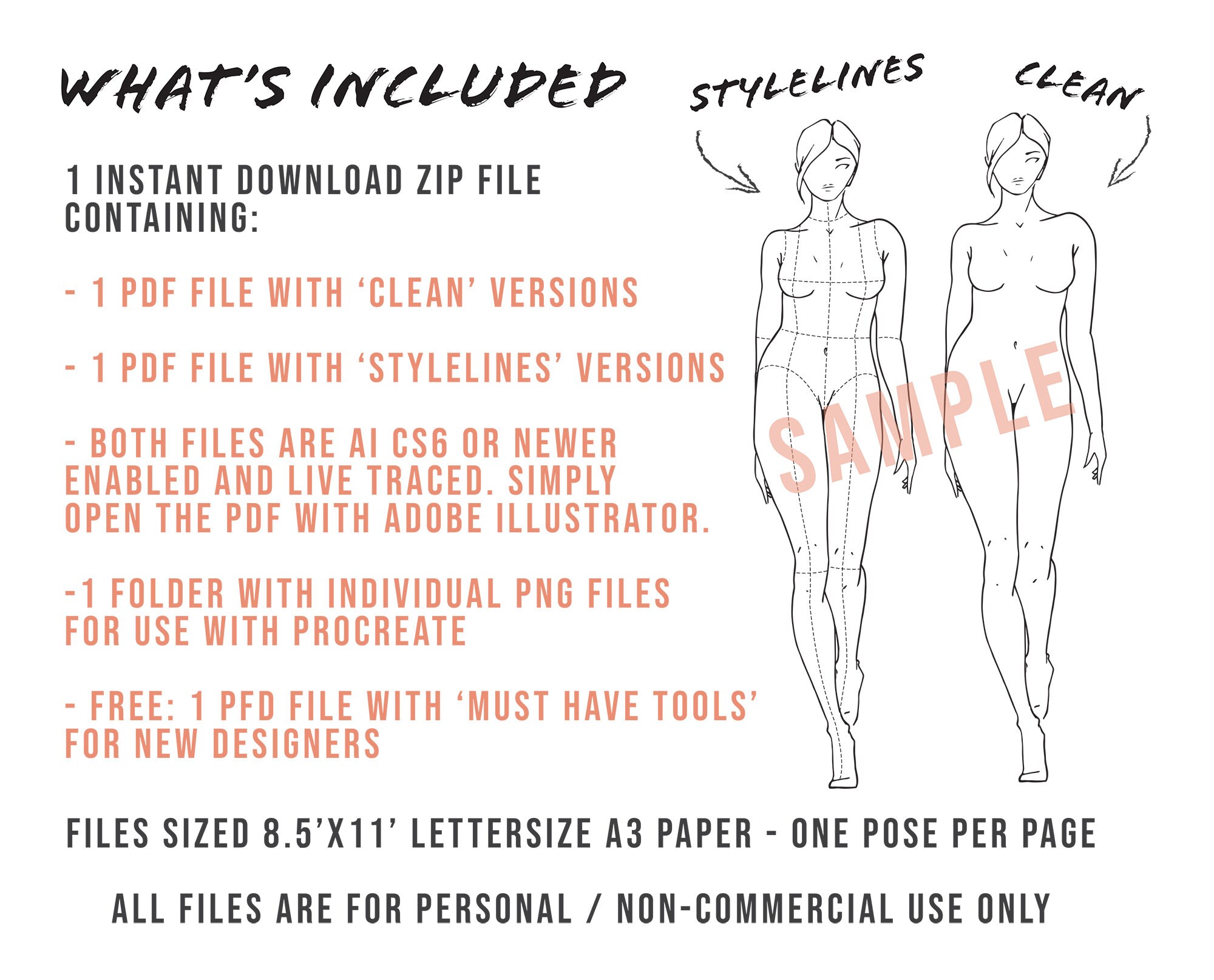 STANDARD / REALISTIC BODY Fashion Figure Templates 6-pack • Runway ...