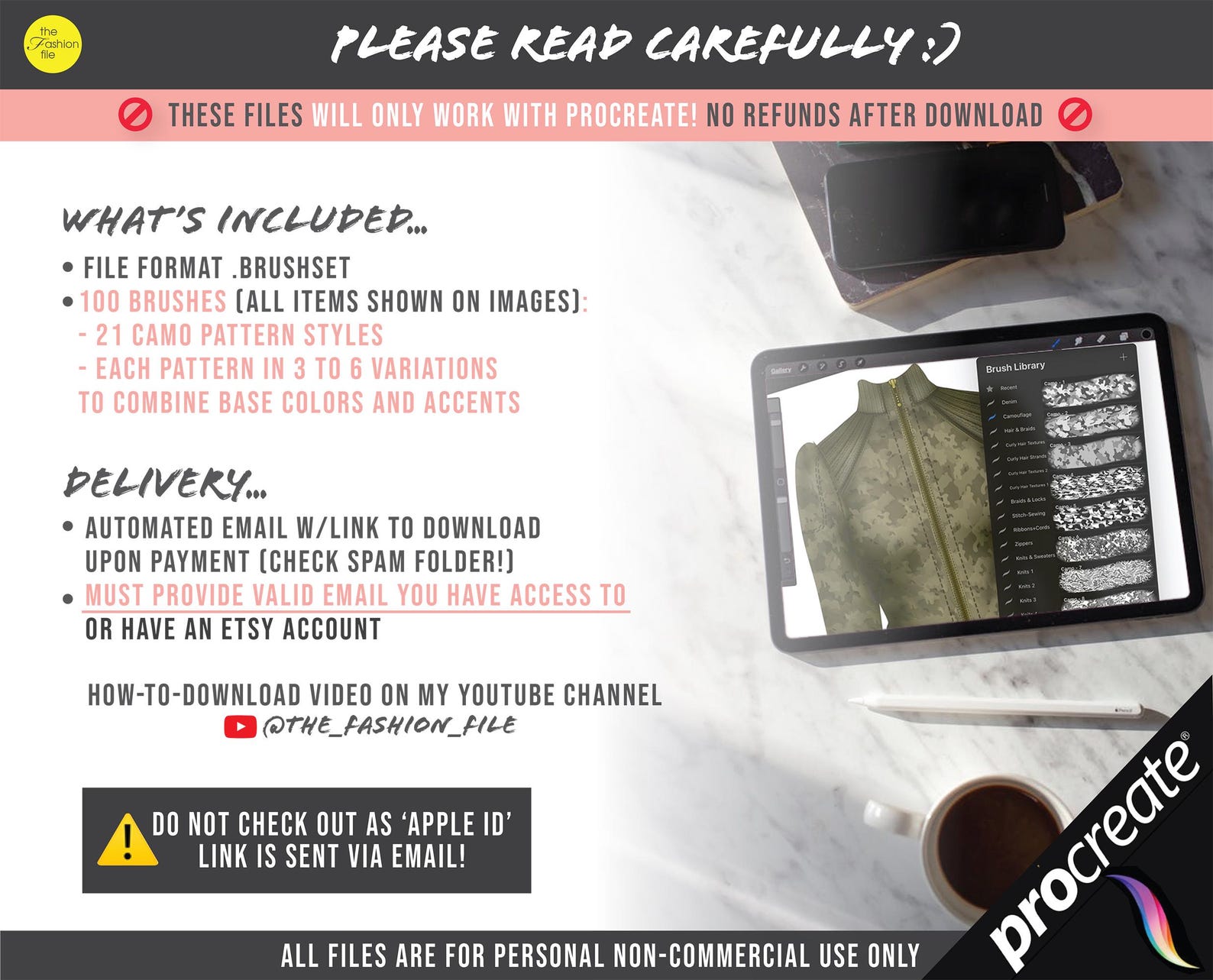 100 PROCREATE CAMOUFLAGE TEXTURES • Procreate Brush Camo Seamless Print ...