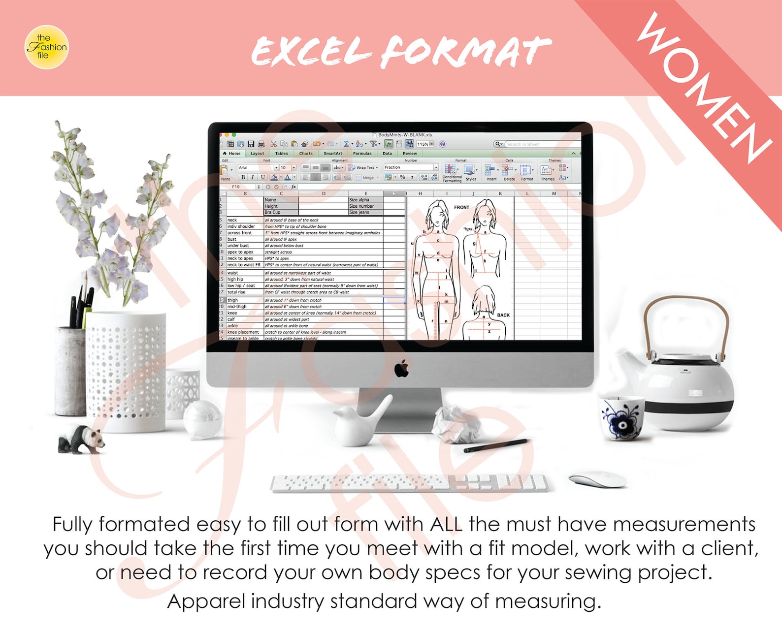 Fashion Designer Template WOMEN BODY MEASUREMENT Sheet - Etsy
