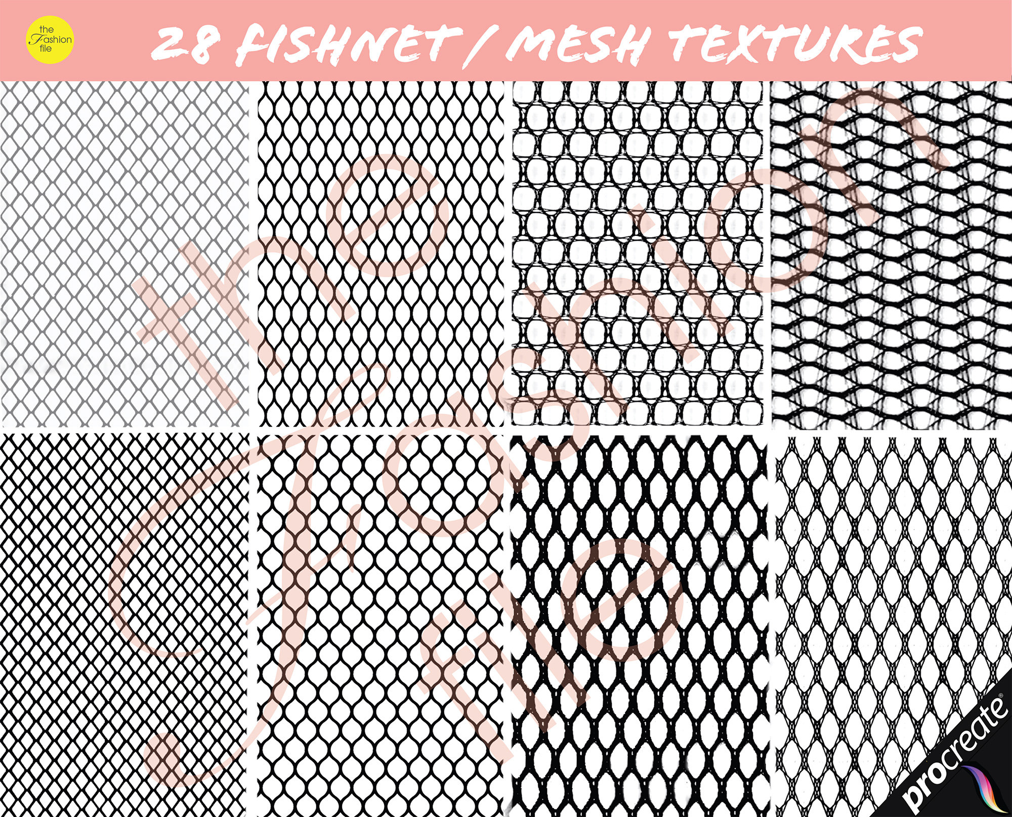 28 PROCREATE FISHNET TEXTURES • Procreate Brush Tulle Netting Mesh Lace ...