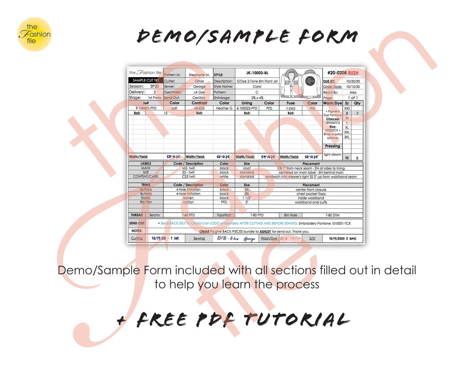 Fashion Design SAMPLE CUT TICKET Form • Formatted for Auto Calculation ...