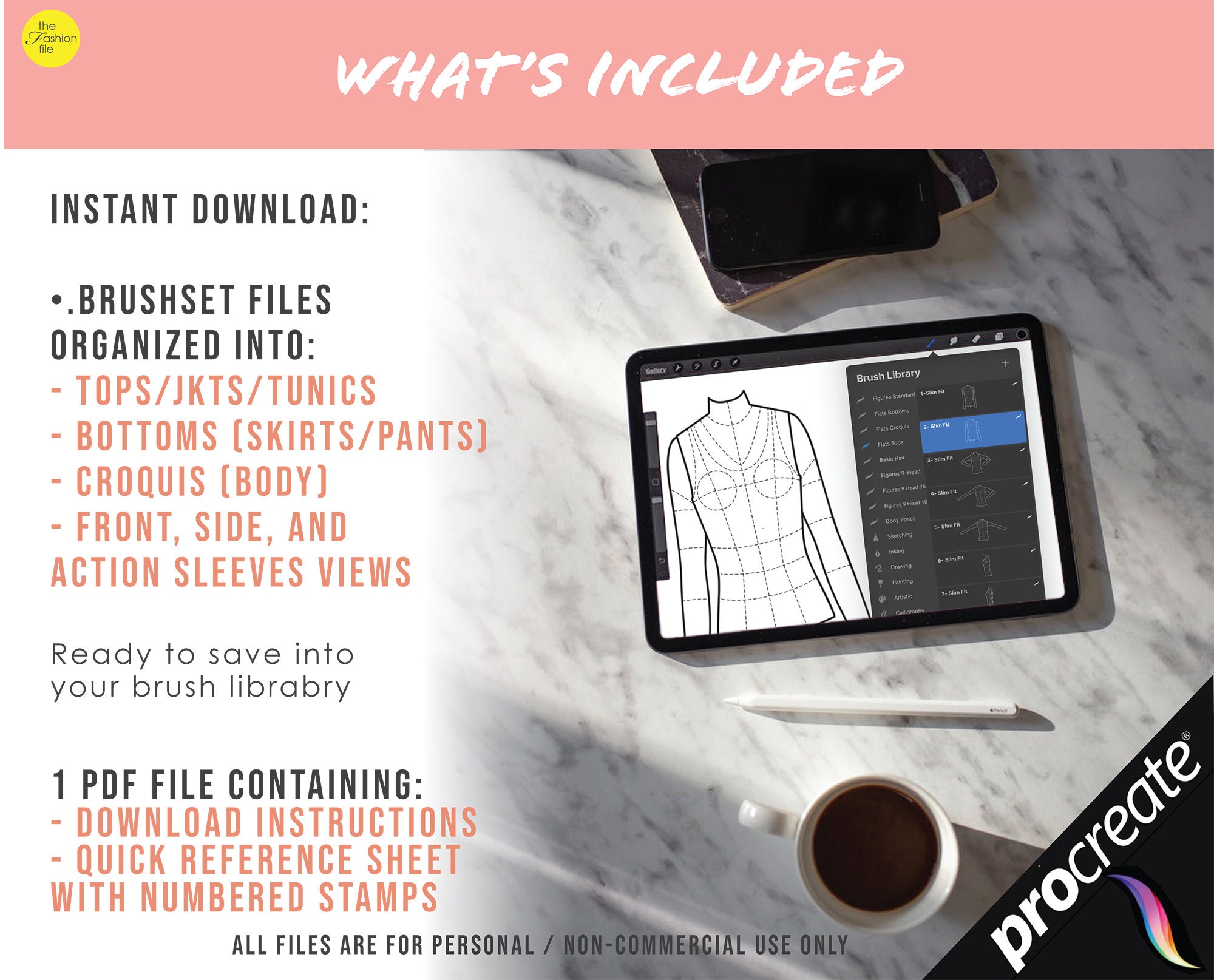PROCREATE FASHION FLATS Stamps for Tech Packs 100 Basic Fits | Etsy