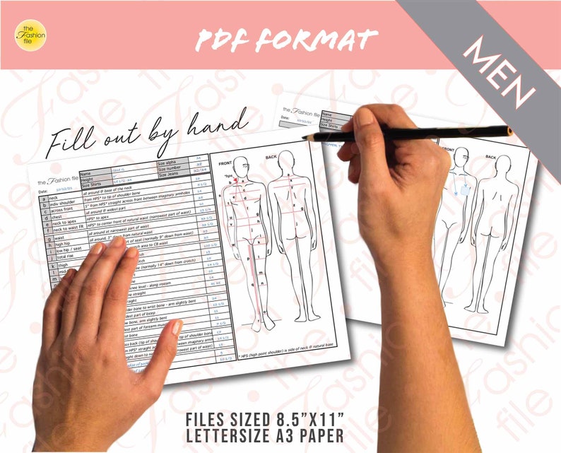 Fashion Template Men's BODY MEASUREMENT Sheet • Sewing Measurement ...
