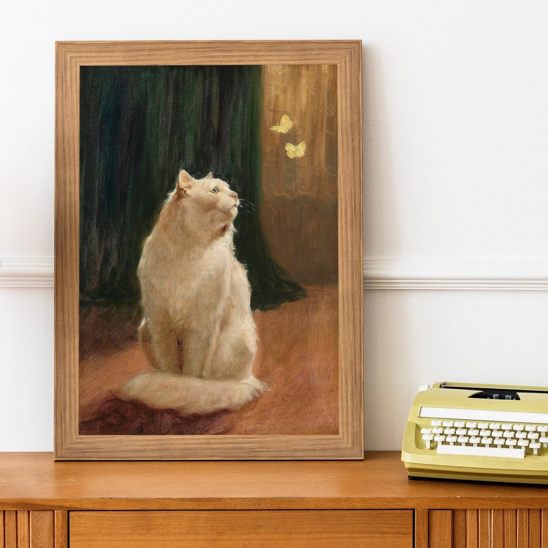 Angora Cat Oil Painting Gift for Cat Lover Fine Art Print Interior ...