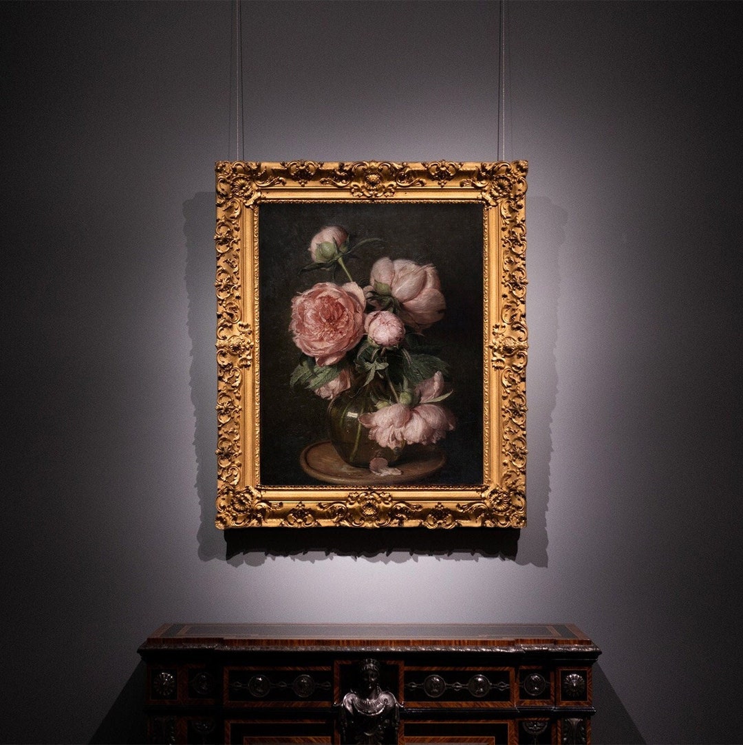 Vintage Peony Oil Painting Fine Art Print | Botanical Wall Decor ...