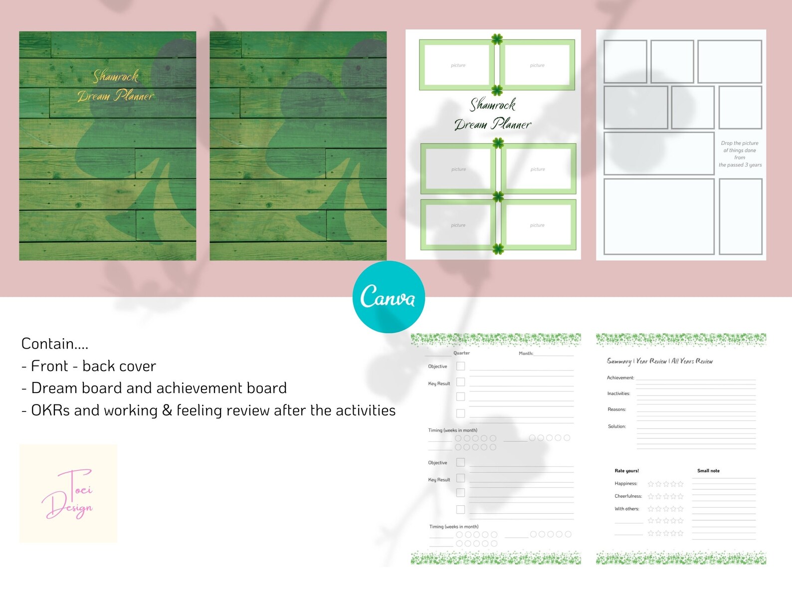 Shamrock Dream Planner Canva Template | Goal Planner, Editable Planner ...
