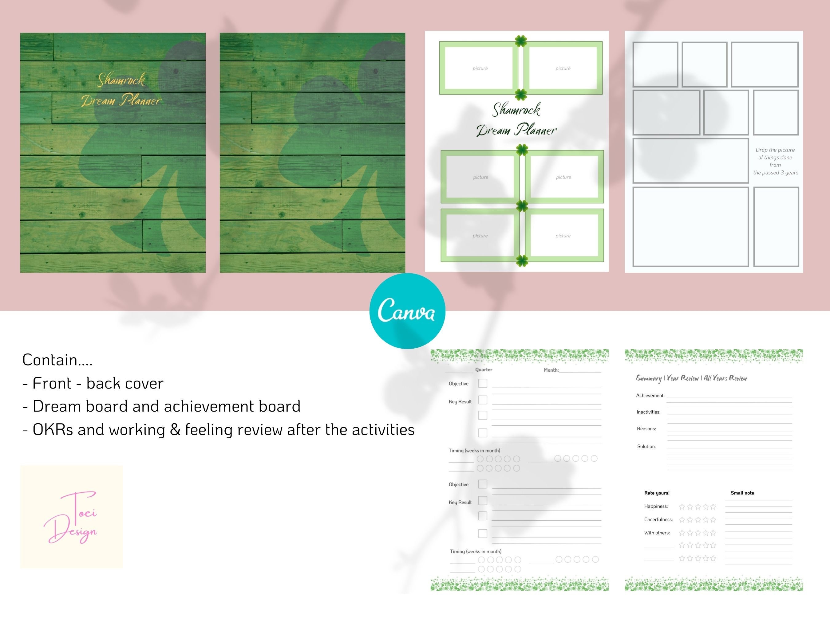 Shamrock Dream Planner Canva Template | Goal Planner, Editable Planner ...