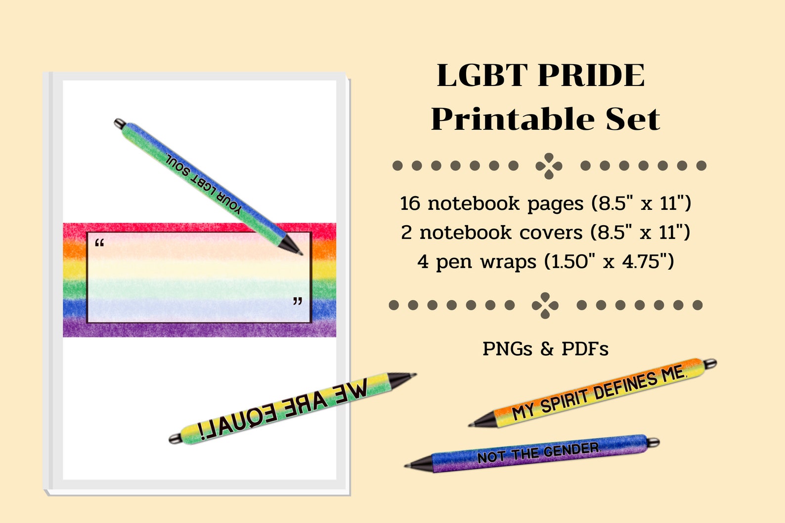 LGBT Pride Printable Set | Journal Pages, Notebook Covers, 8.5x11, Pen ...