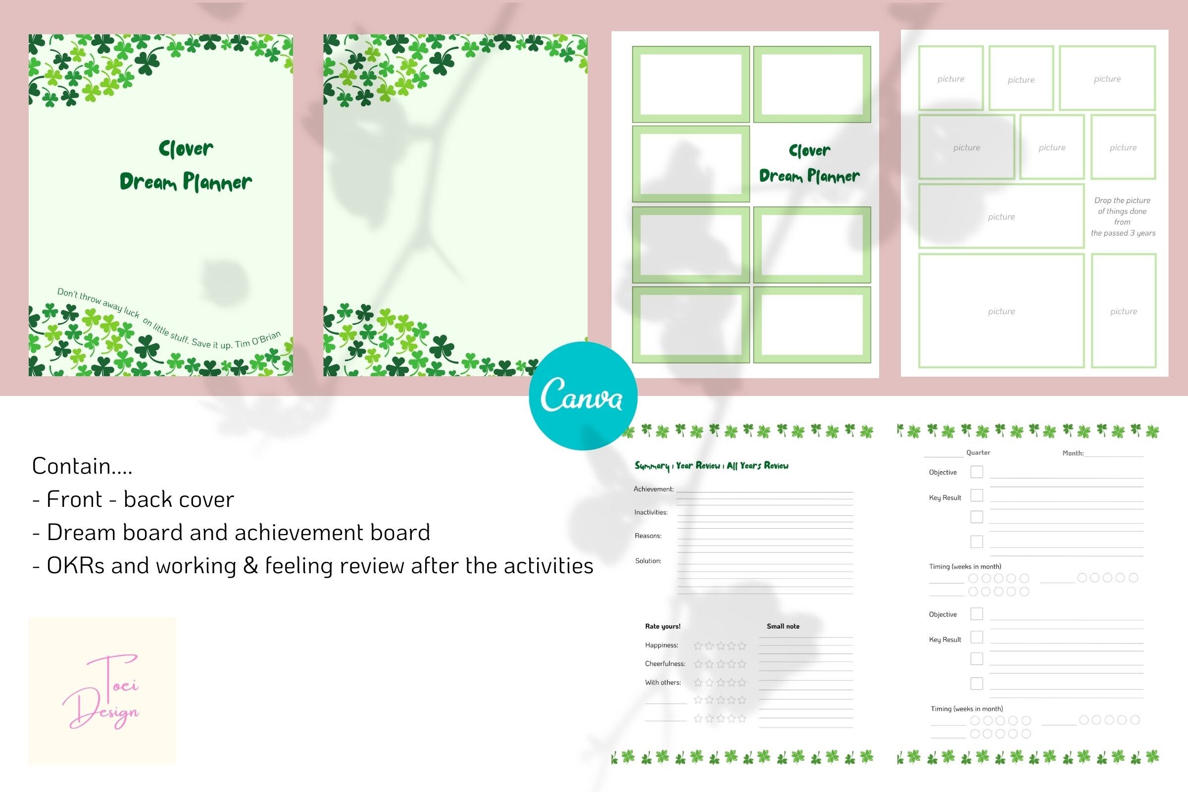 Clover Dream Planner Canva Template | Goal Planner, Editable Planner ...