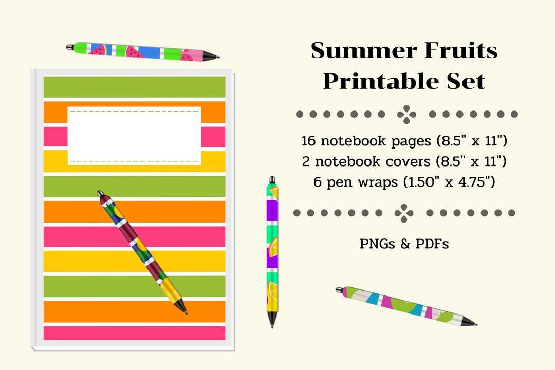 Tropical Fruit Printable Set | Journal Pages, Notebook Covers, 8.5x11 ...