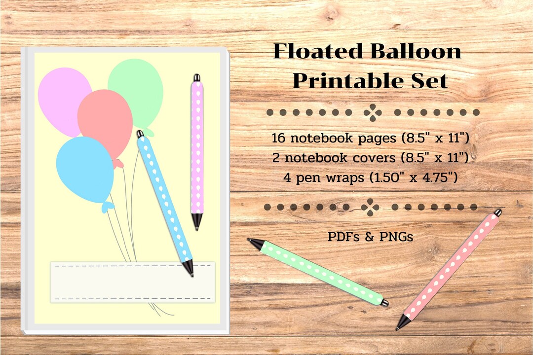 Floated Balloons Printable Set | Journal Pages, Notebook Covers, 8.5x11 ...