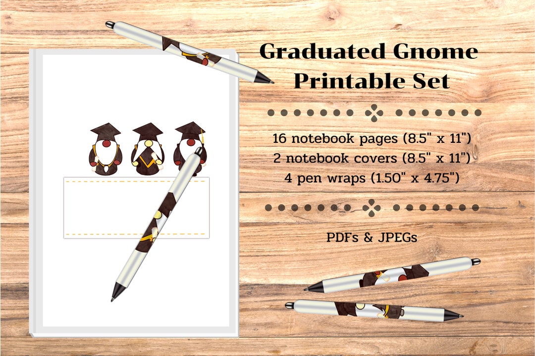 Graduated Gnome Printable Set | Journal Pages, Notebook Covers, 8.5x11 ...