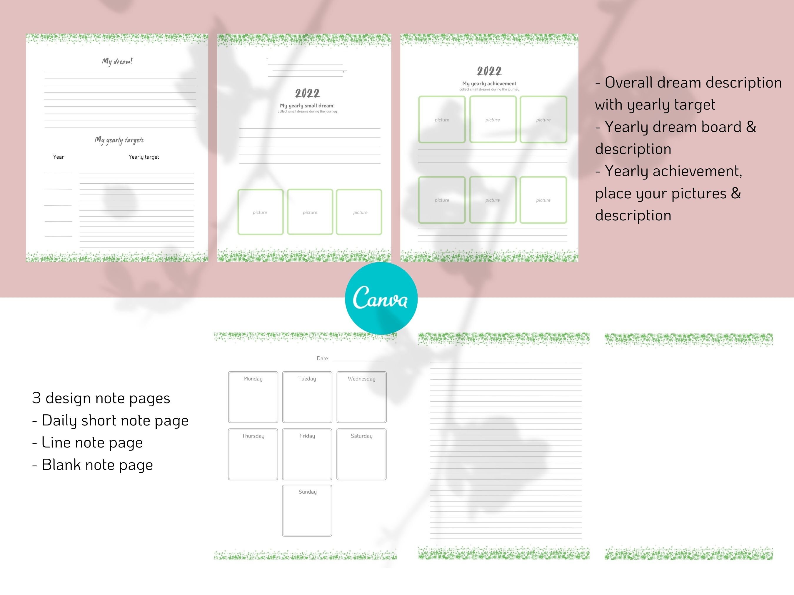 Shamrock Dream Planner Canva Template | Goal Planner, Editable Planner ...