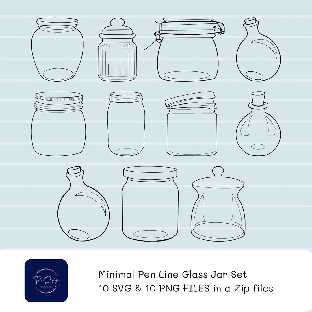 Minimal Pen Line Glass Jar Clipart | Hand Drawn Glass Container ...