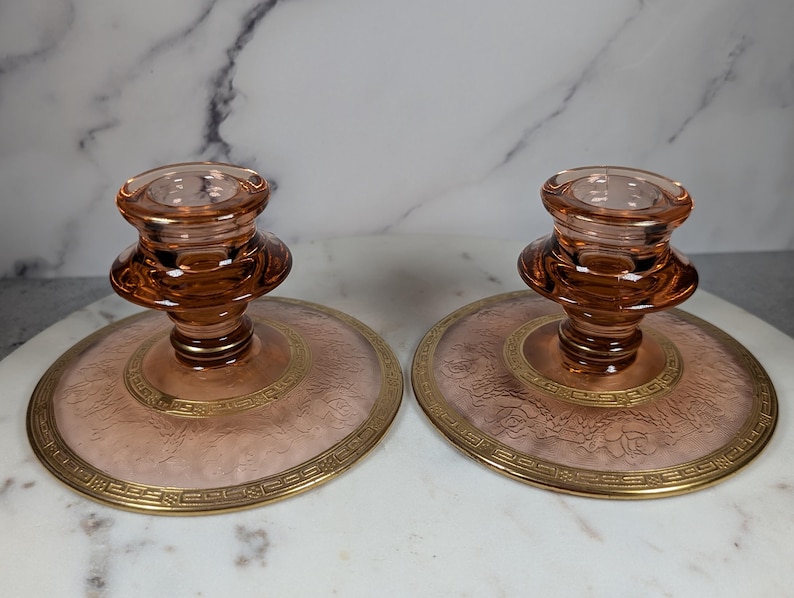 Rose Pink Glass Vintage Candlesticks - Etsy