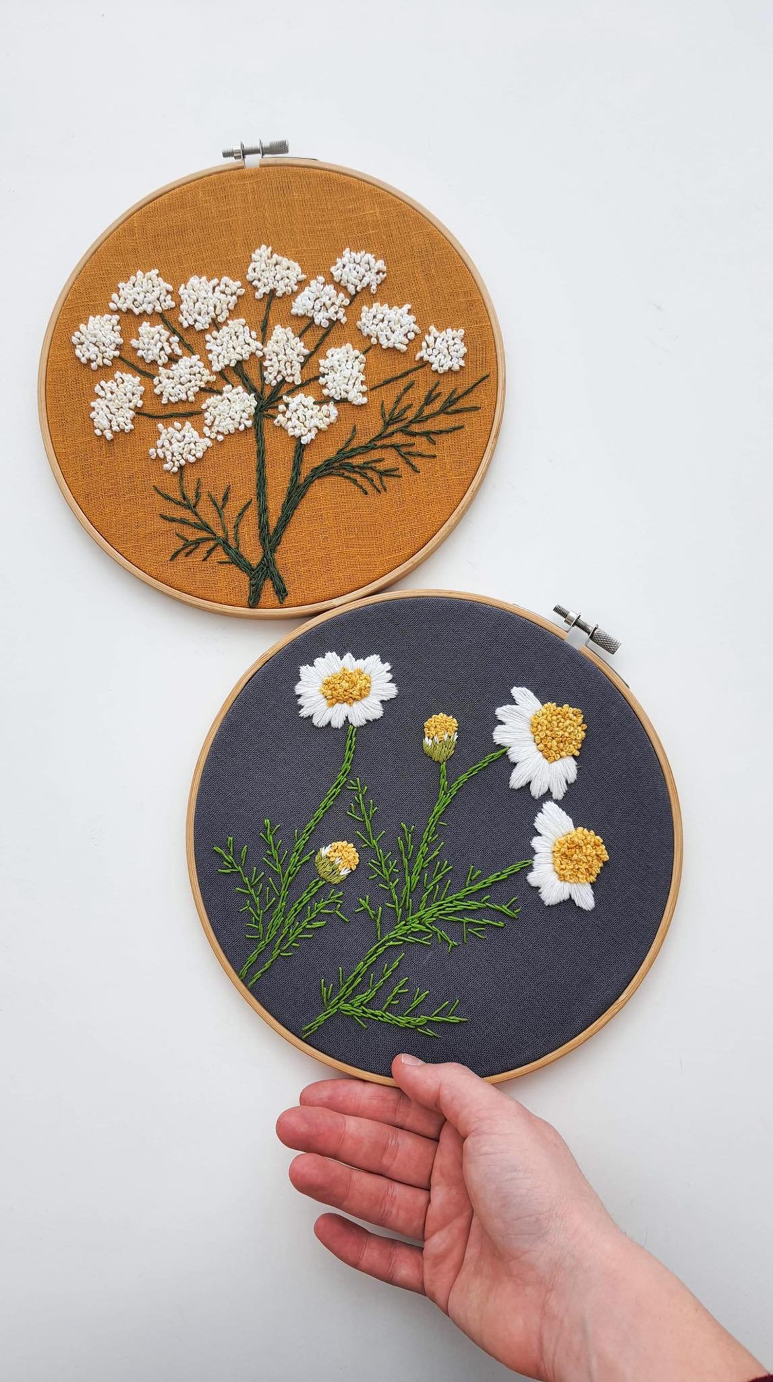 Hand Embroidered Flower, Botanical Handmade Embroidery on Wooden Hoop ...