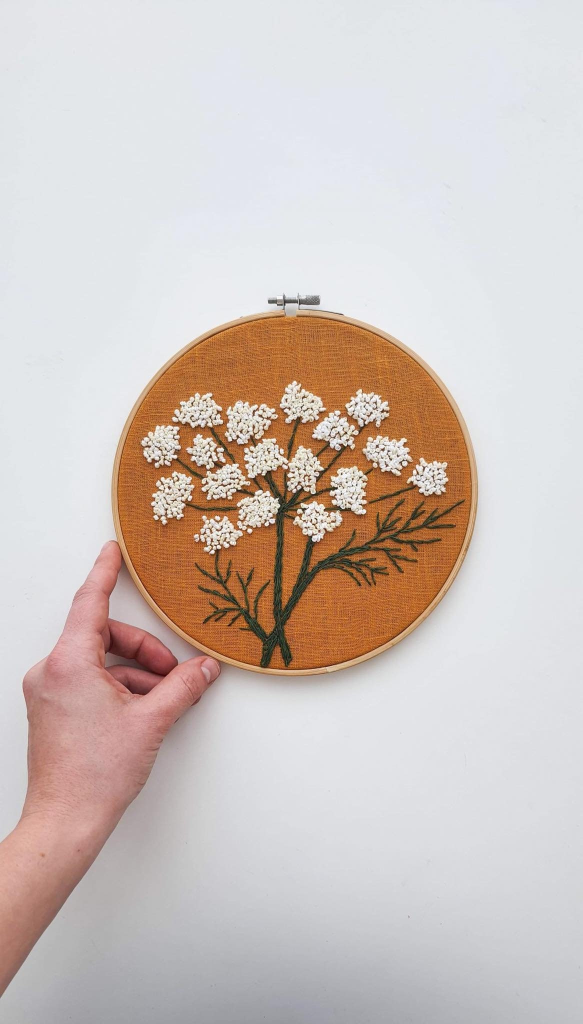 Hand Embroidered Flower, Botanical Handmade Embroidery on Wooden Hoop ...