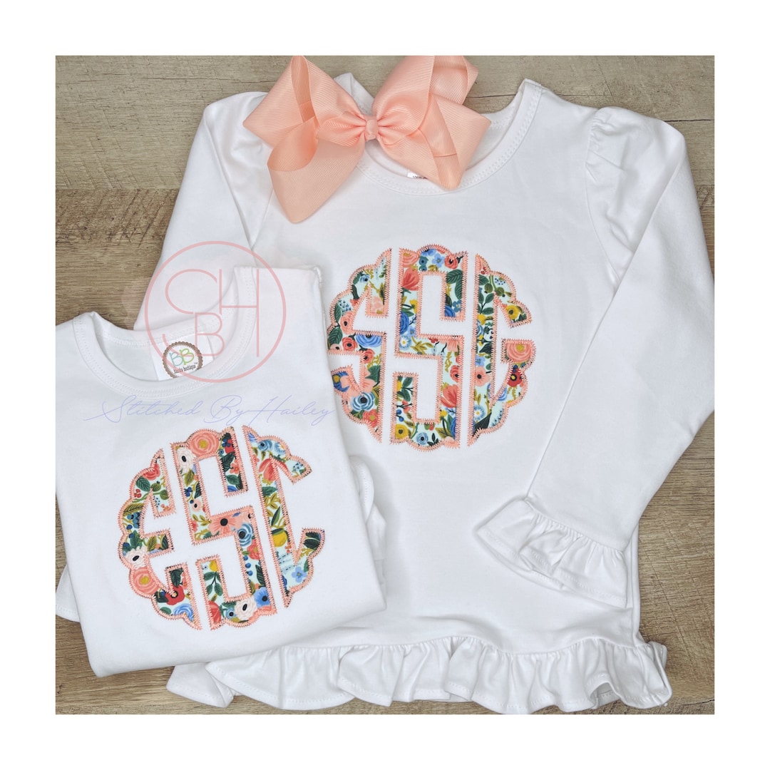 Girls Floral Applique Monogram Shirt, Personalized Toddler Tee - Etsy