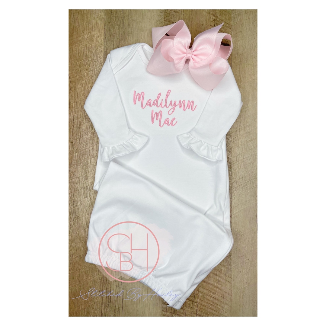 Personalized Baby Gown: Embroidered Girl Name, Ruffle Sleeves - Etsy