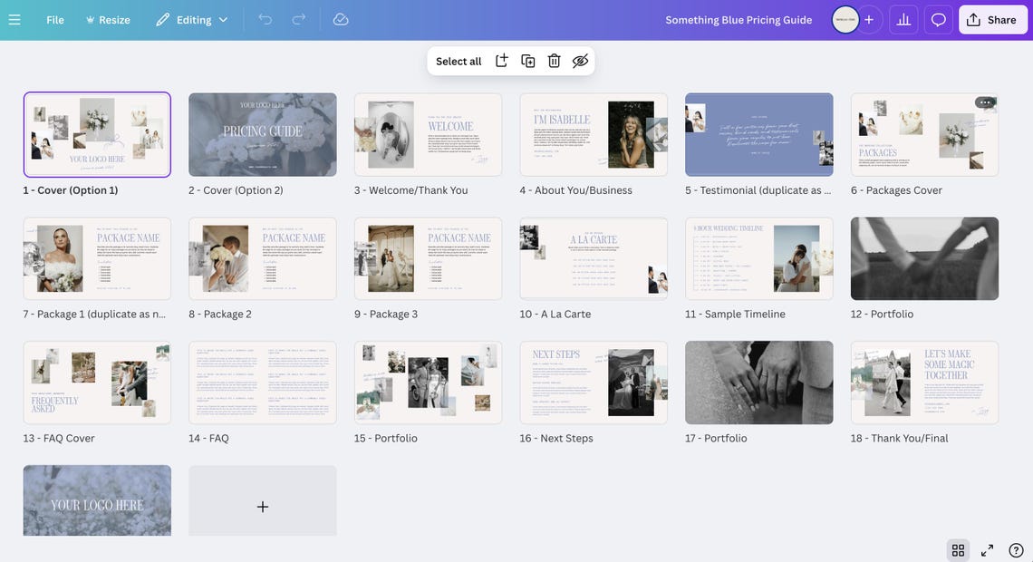 Canva Pricing Guide Template for Wedding Photographers | Romantic ...