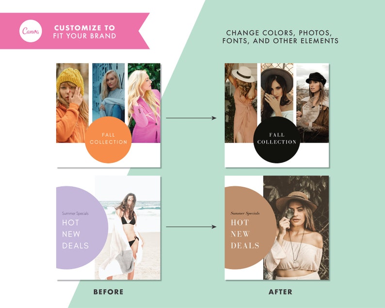 Clothing Boutique Instagram Post Templates: Bright Branding (canva) - Etsy