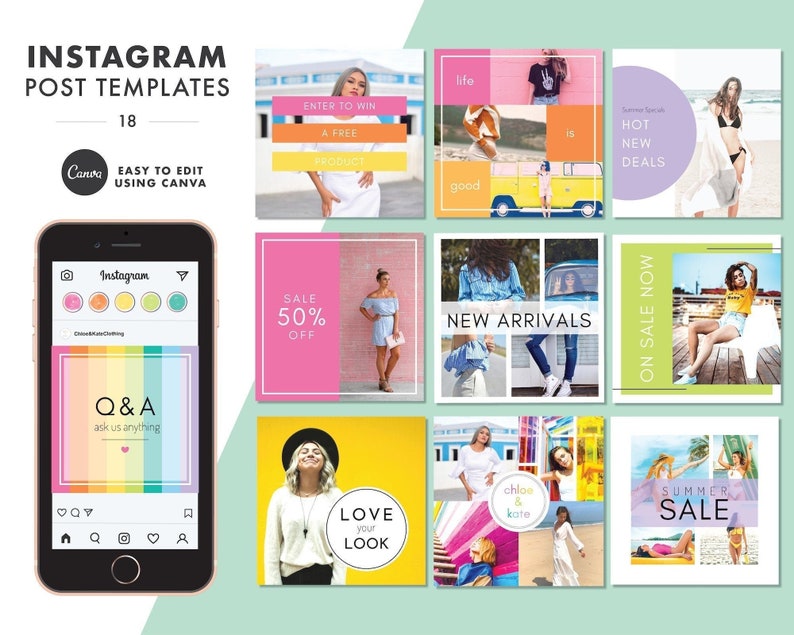 Clothing Boutique Instagram Post Templates: Bright Branding (canva) - Etsy