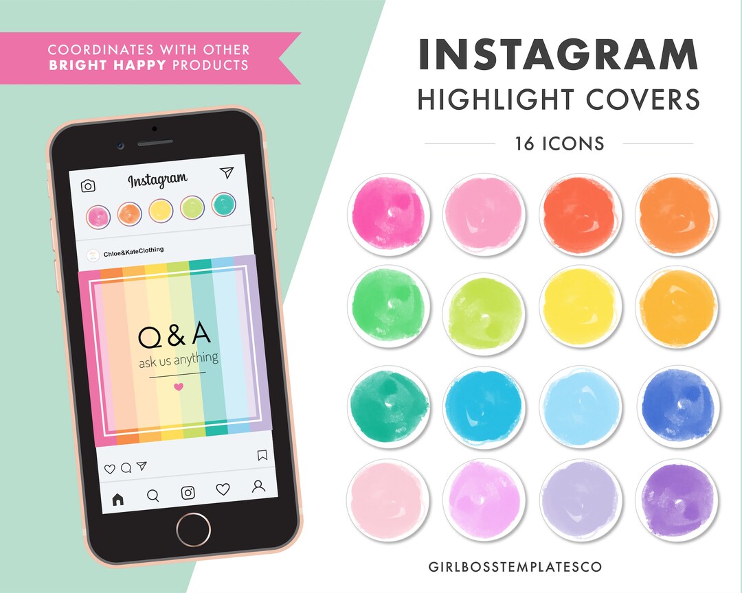Watercolor Rainbow Instagram Highlight Covers: 16 Icons (digital ...