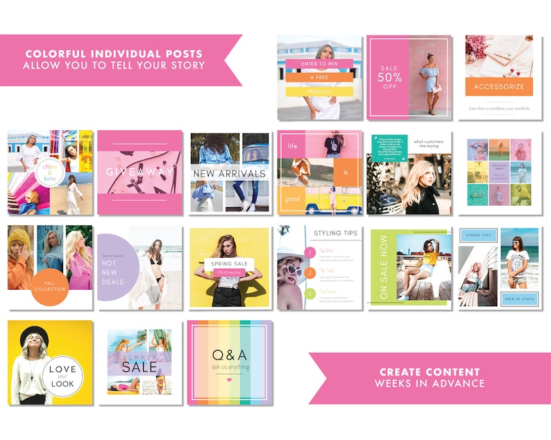Clothing Boutique Instagram Post Templates: Bright Branding (canva) - Etsy