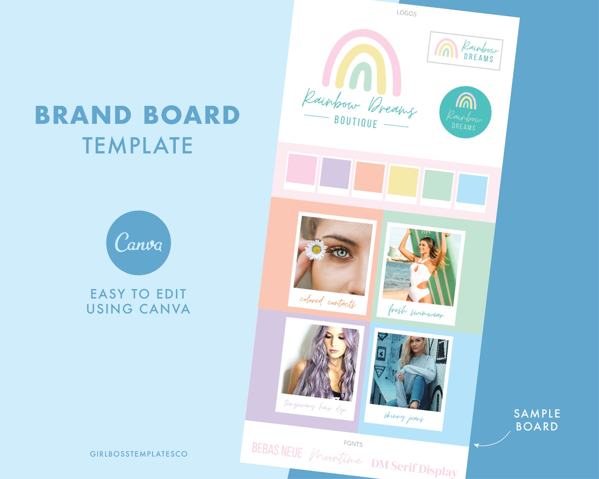 Brand Board Pastel | Canva Easy to Edit | Mood Board Colorful Rainbow ...
