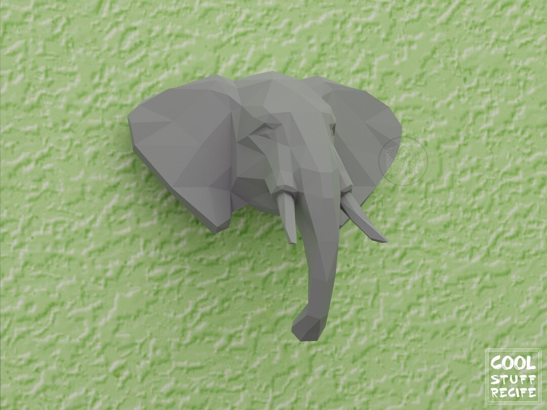 DIY 3D Elephant Head Paper Model, Elephant Trophy, Low Poly Animal, DIY ...