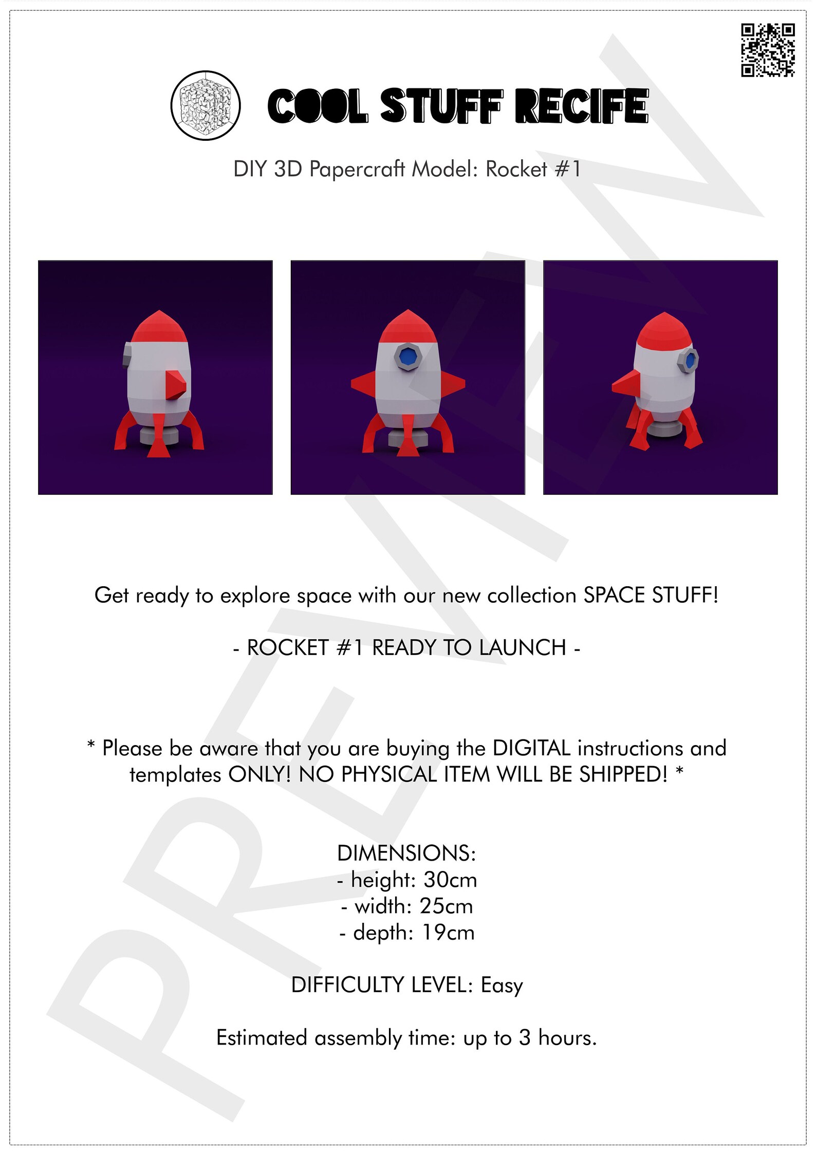 DIY 3D Rocket Paper Model, Low Poly, DIY Paper 3D Art, Printable 3D ...