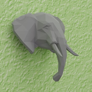 DIY 3D Elephant Head Paper Model, Elephant Trophy, Low Poly Animal, DIY ...
