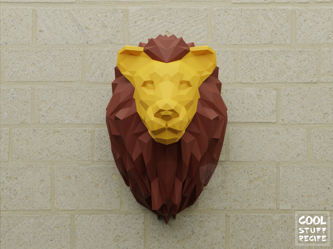 DIY 3D Lion Head Paper Model, Lion Paper Trophy, Low Poly Animal, DIY ...