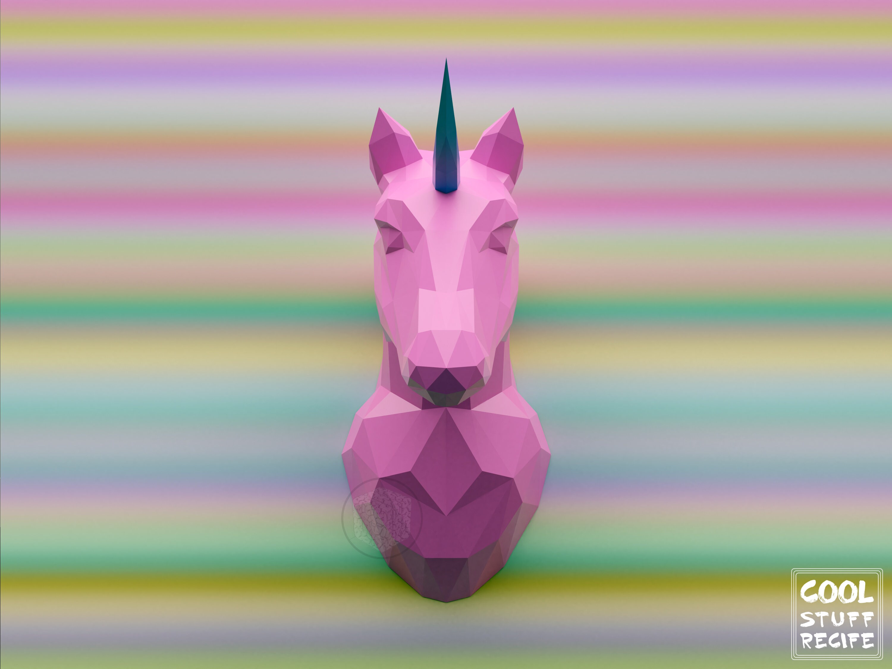 DIY 3D Unicorn Head Paper Model, Unicorn Paper 3D, Low Poly Unicorn ...