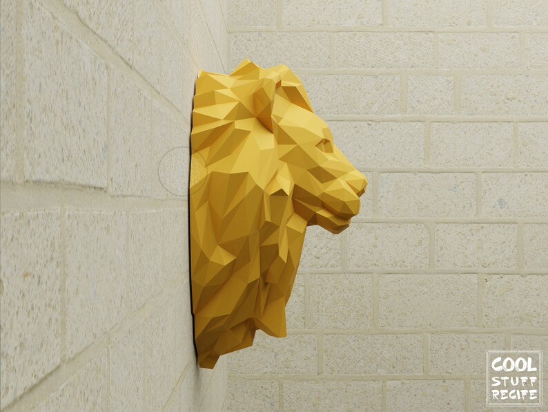 DIY 3D Lion Head Paper Model, Lion Paper Trophy, Low Poly Animal, DIY ...
