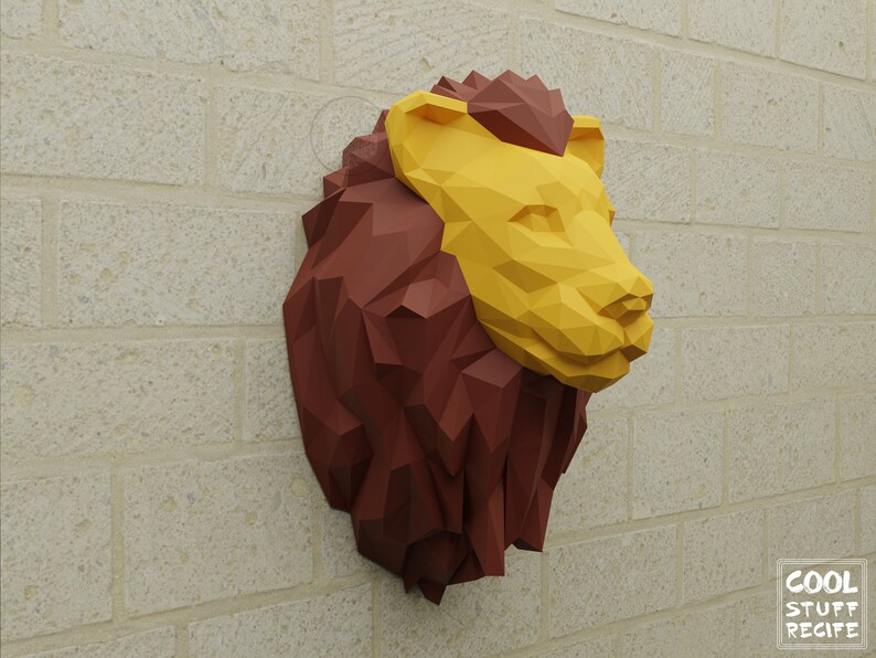 DIY 3D Lion Head Paper Model, Lion Paper Trophy, Low Poly Animal, DIY ...