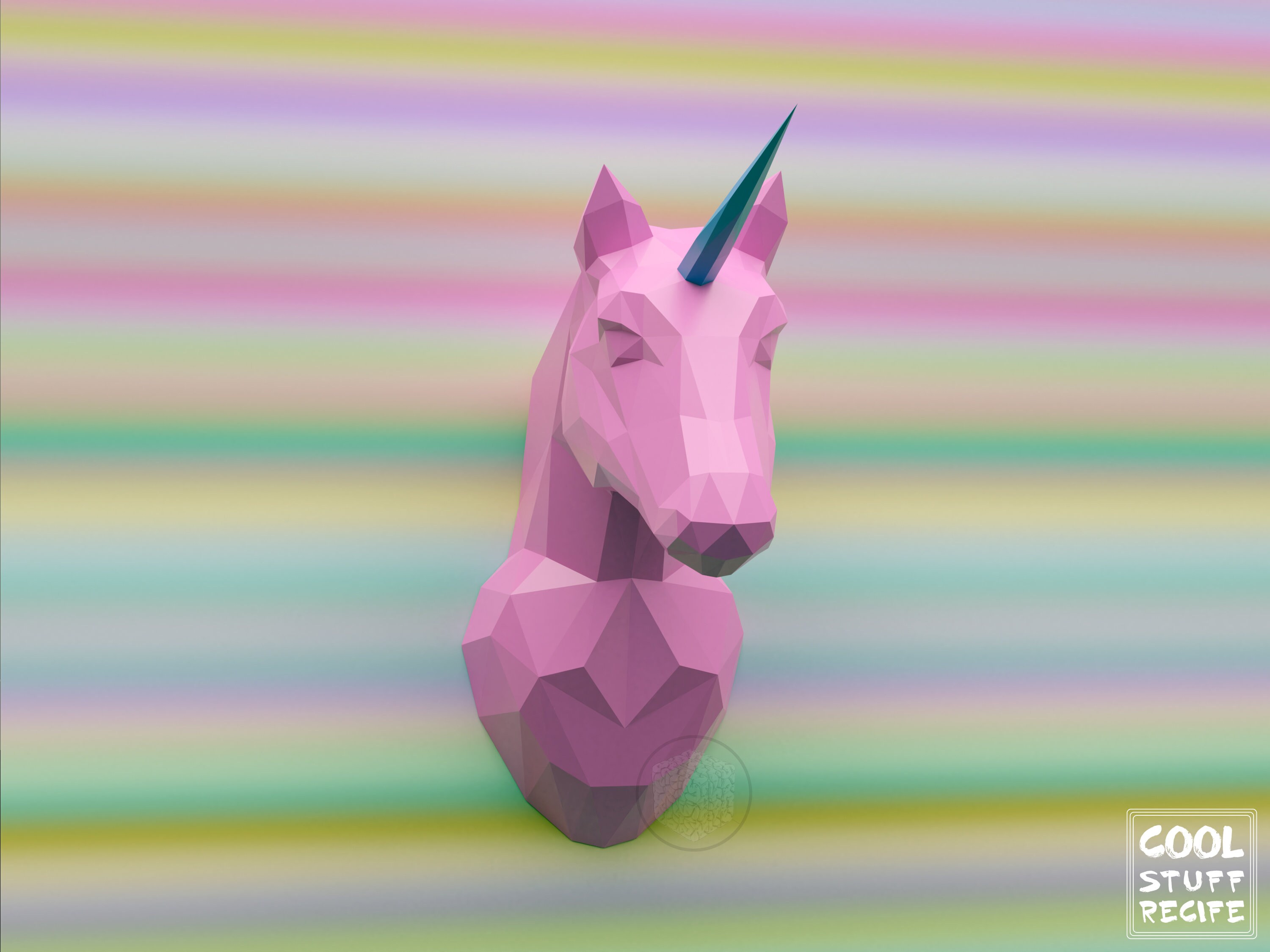 DIY 3D Unicorn Head Paper Model, Unicorn Paper 3D, Low Poly Unicorn ...