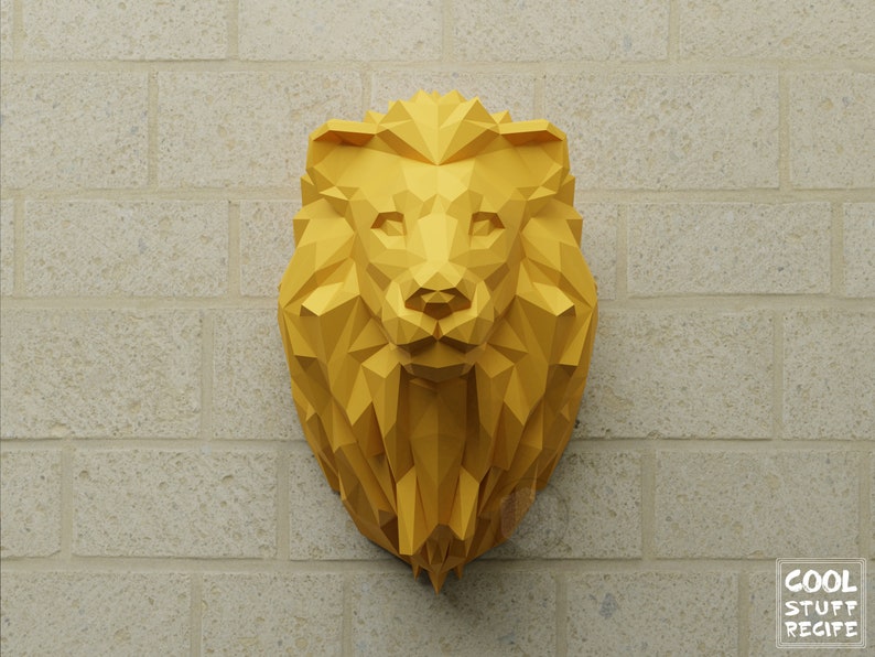 DIY 3D Lion Head Paper Model, Lion Paper Trophy, Low Poly Animal, DIY ...