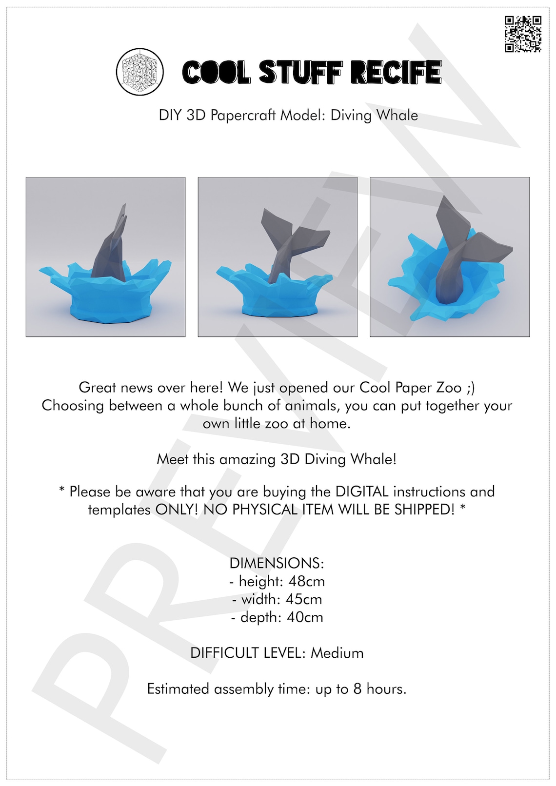 DIY 3D Diving Whale Paper Model Low Poly Animal DIY Paper 3D - Etsy UK