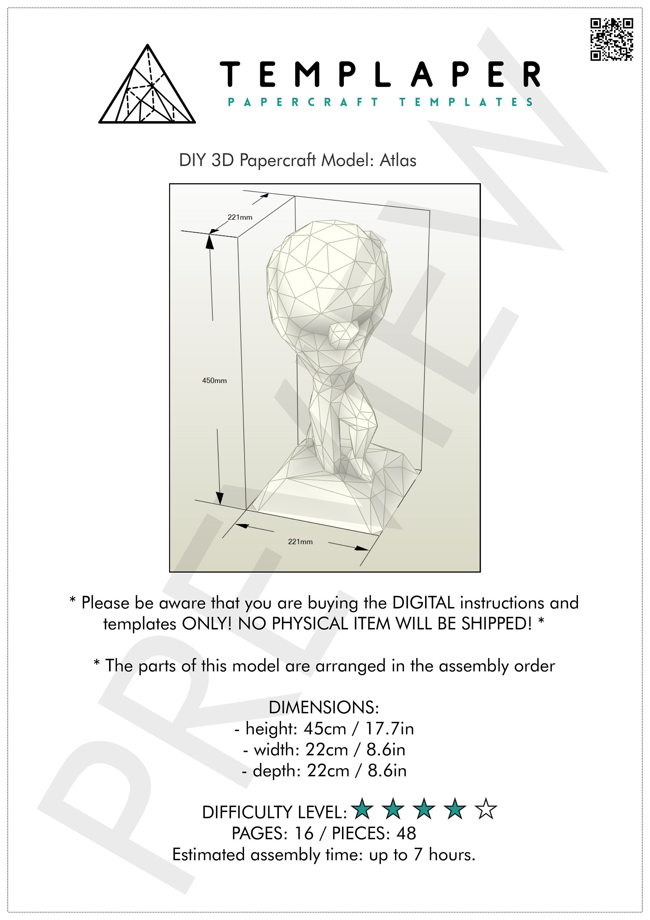 DIY 3D Atlas Paper Model Low Poly Sculpture DIY Paper 3D - Etsy