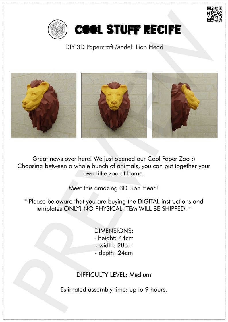 DIY 3D Lion Head Paper Model, Lion Paper Trophy, Low Poly Animal, DIY ...