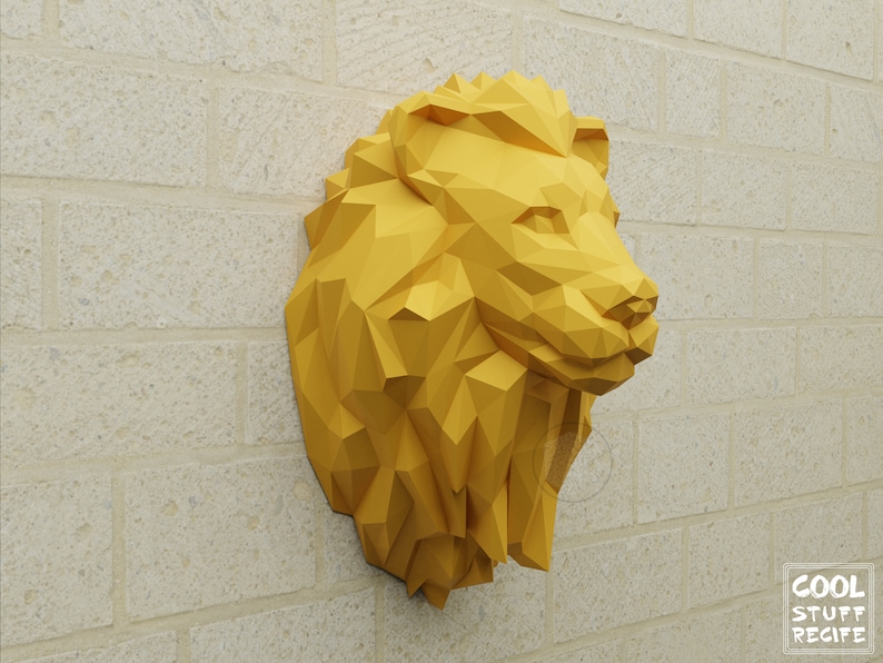 DIY 3D Lion Head Paper Model, Lion Paper Trophy, Low Poly Animal, DIY ...